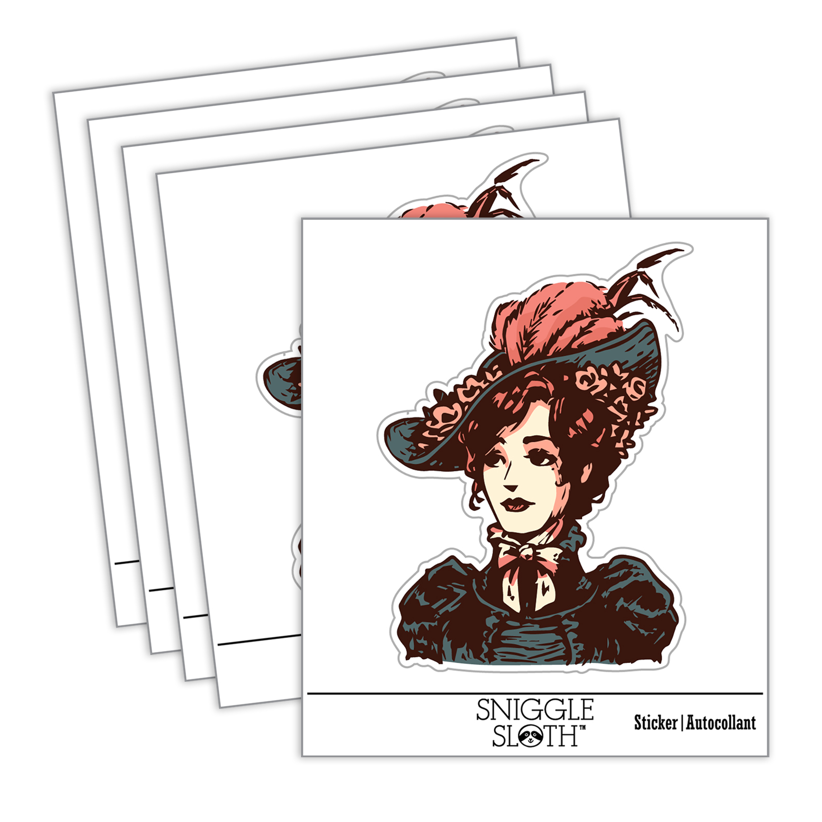 Elegant Victorian Lady Woman with Flower and Feathers in her Hat Car ...