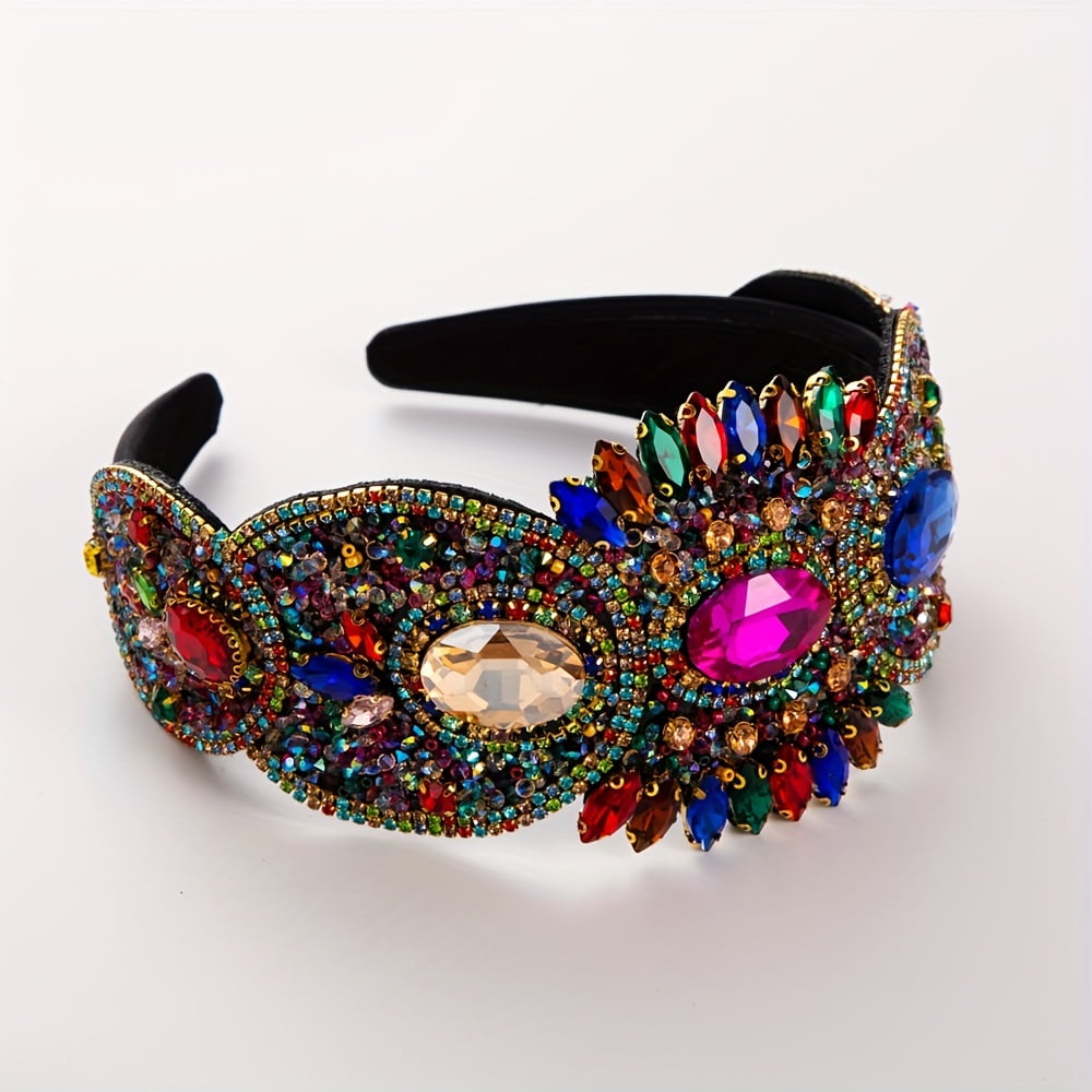 Elegant Vintage-Inspired Rhinestone & Floral Headband - Wide, Glamorous ...