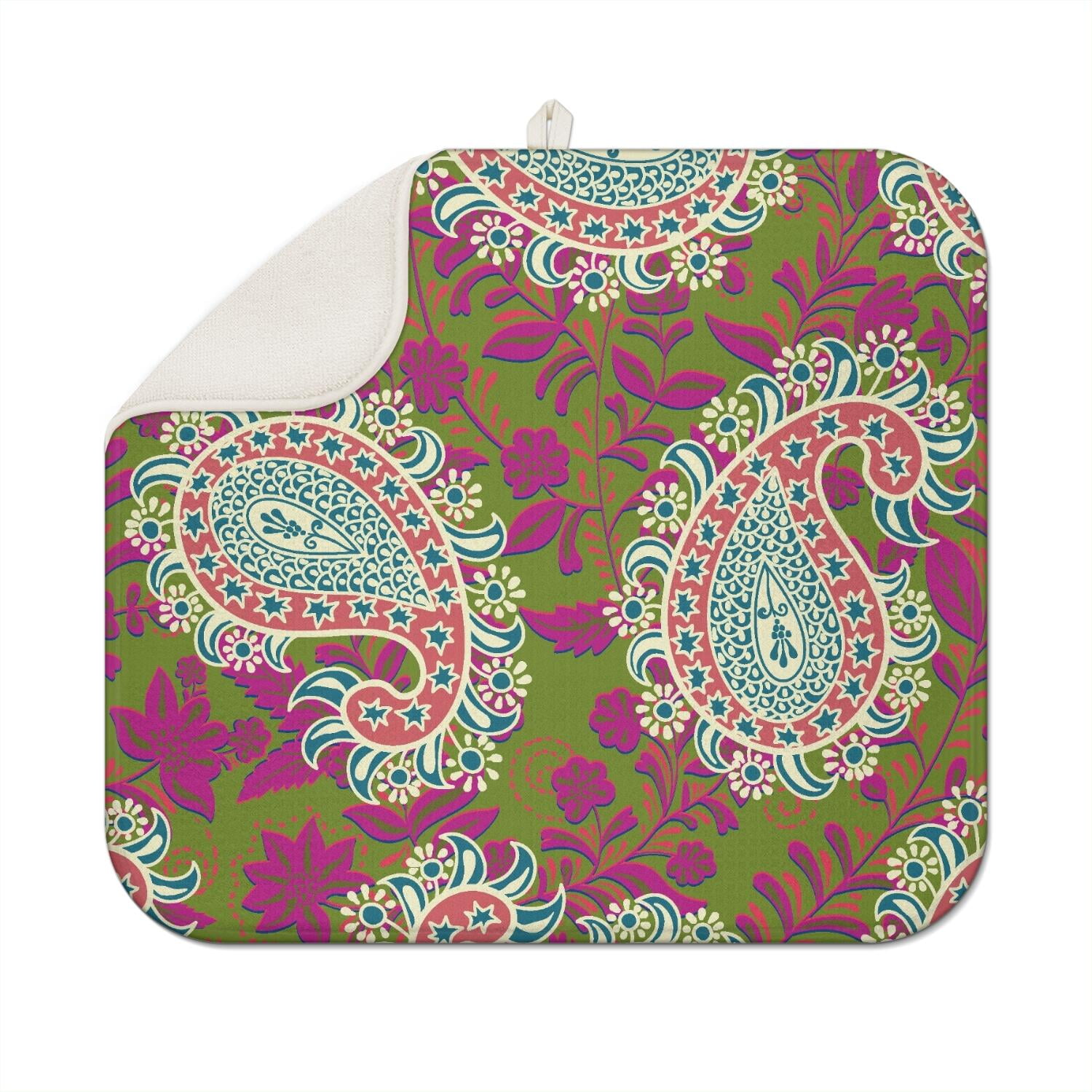Elegant Vintage Paisley Drying Mat Boho Floral Print, Super Absorbent 3 ...
