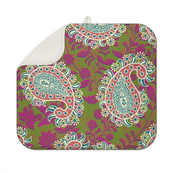 Elegant Vintage Paisley Drying Mat Boho Floral Print, Super Absorbent 3 ...