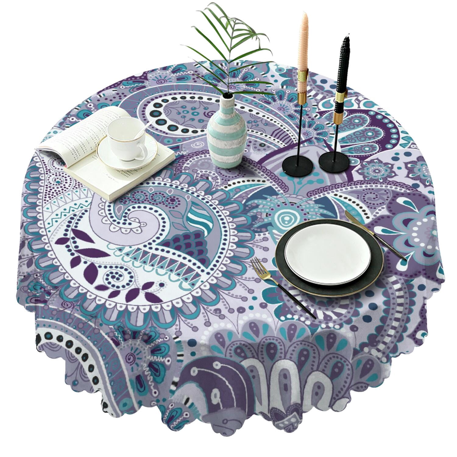Elegant Vintage Paisley Round Tablecloth 60 Inch Diameter Floral ...