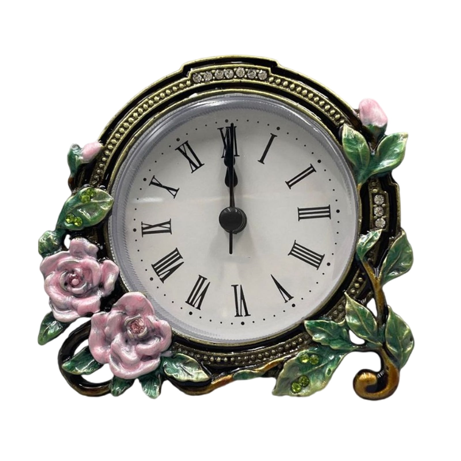 Small Analog Table Clock Quiet Desk Clock Metal Florals Body Case ...