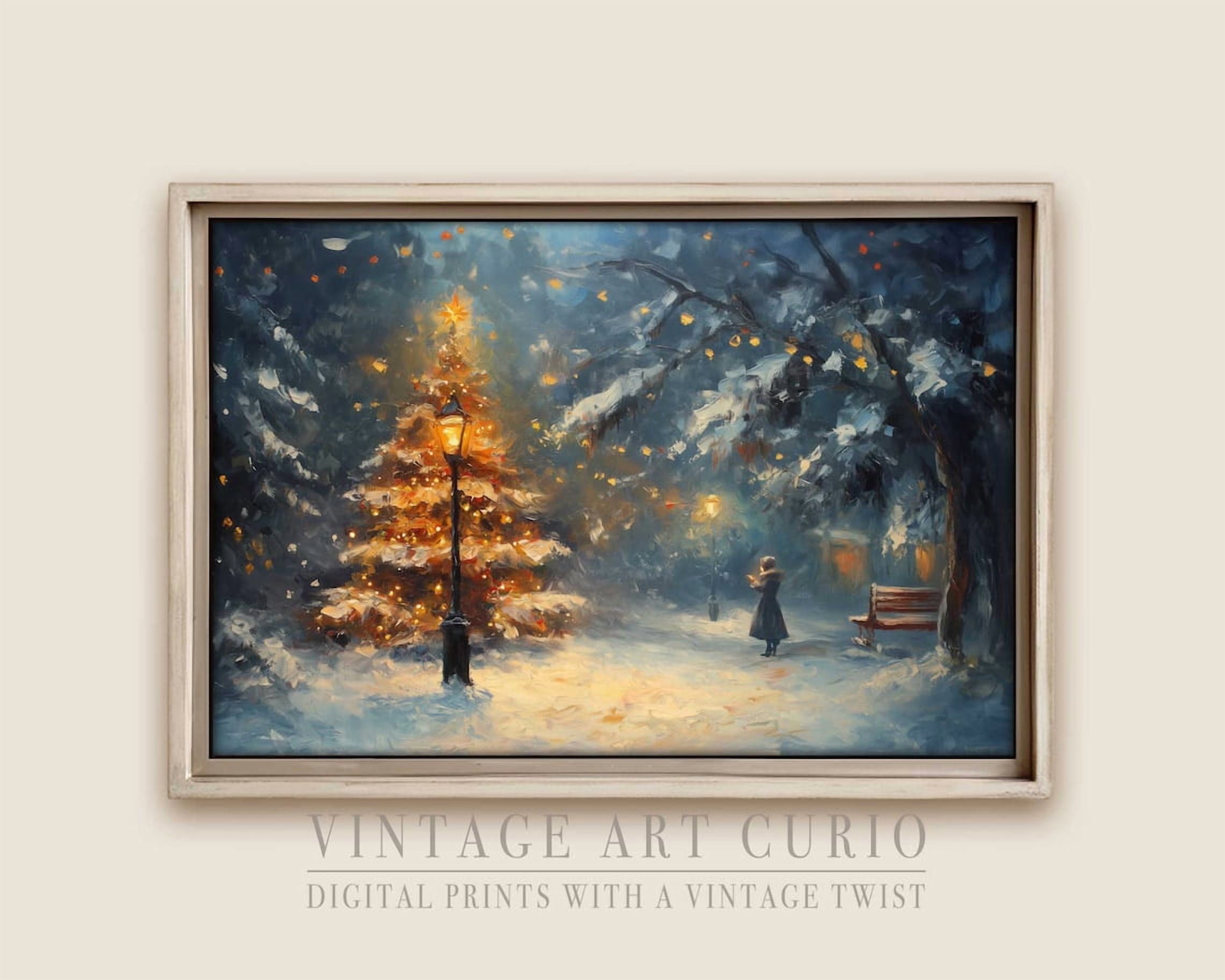 Elegant Vintage Winter Art, Dark Moody Winter Cabin With Lights, Snowy ...