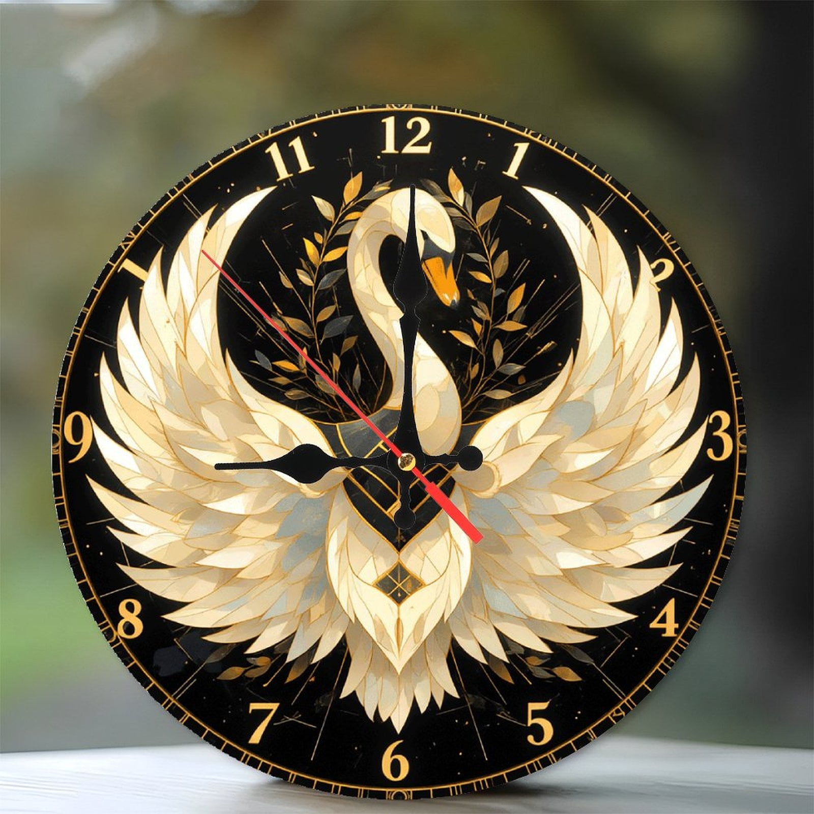 Elegant Wall Clock with Swan Design And Gold Accents 10-Inch Silent ...