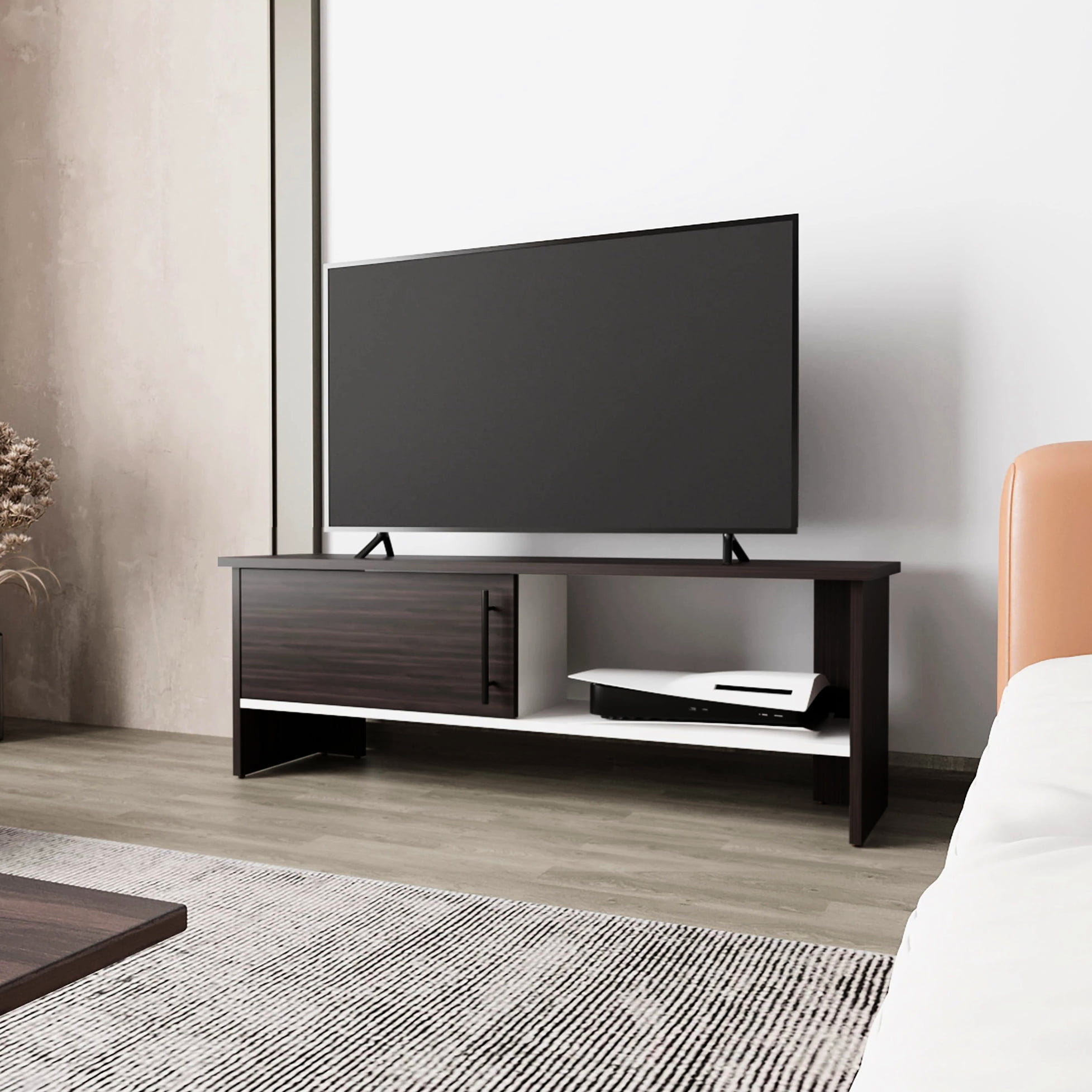 Elegant Walnut And White Entertainment Rack With Spacious Storage ...