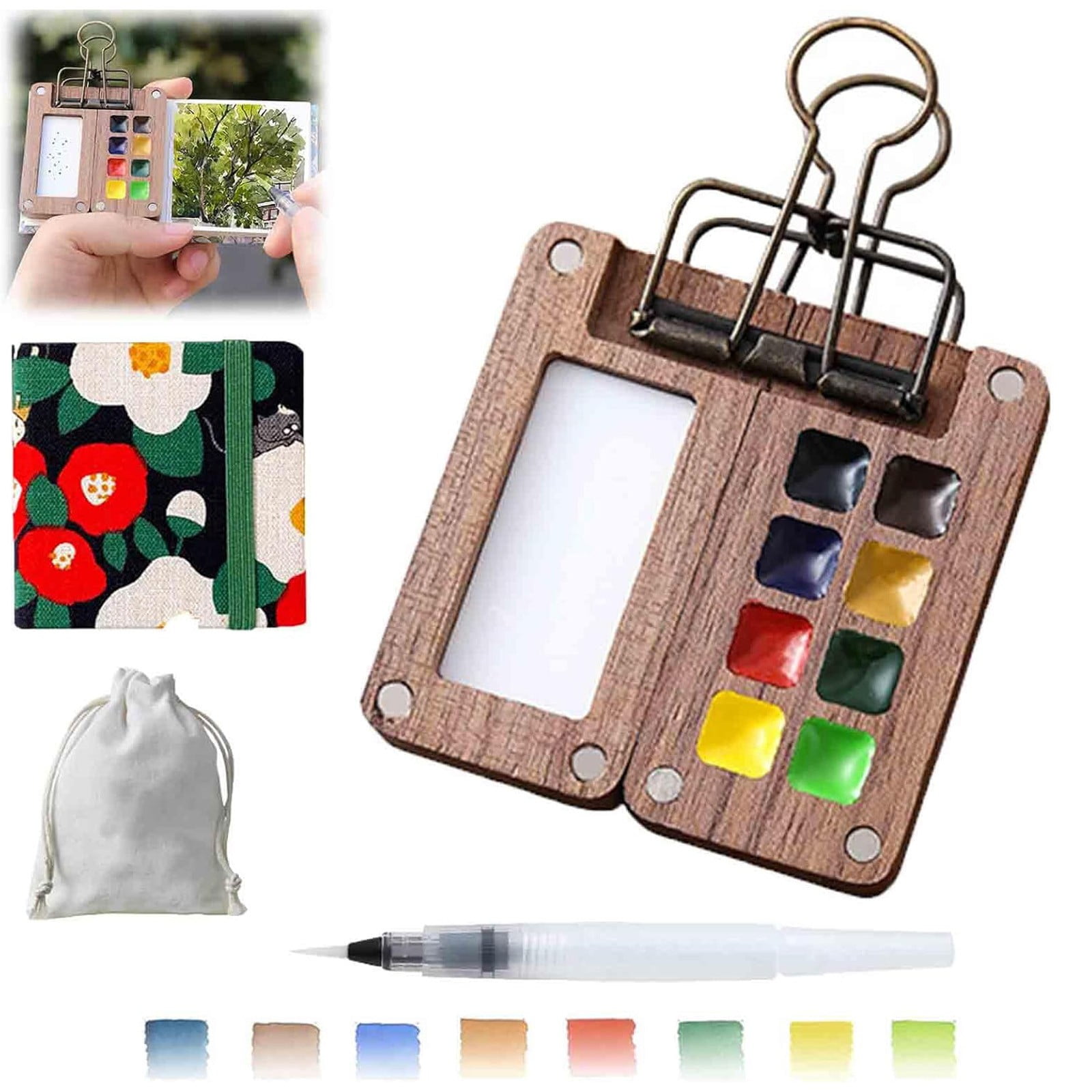 Elegant Walnut Hued Mini Portable Solid Watercolor Paint Set For ...