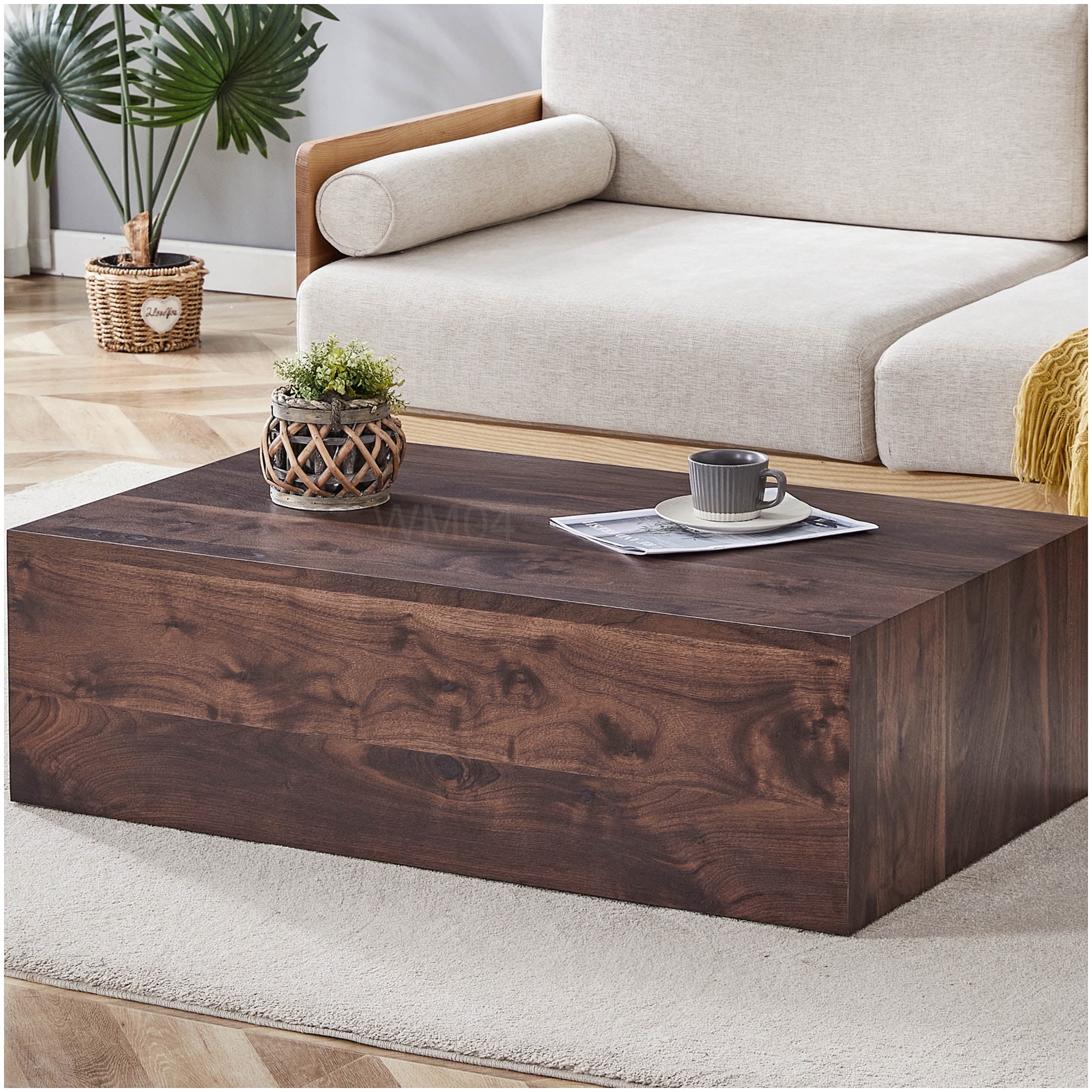 Elegant Walnut Wood Grain Coffee Table, MDF Sofa Side Table for Living ...