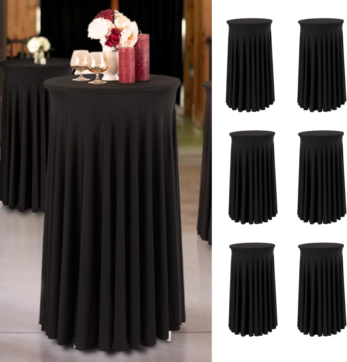 Elegant Wavy Black Round Tablecloth Set of 6, 23.6 Inch Diameter X 43.3 ...