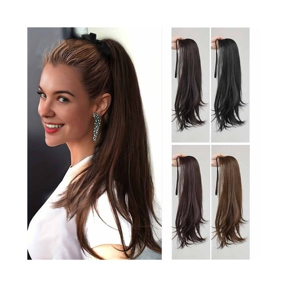 Elegant Wavy Wrap Around Ponytail Extensions Long Synthetic Binding Tie ...