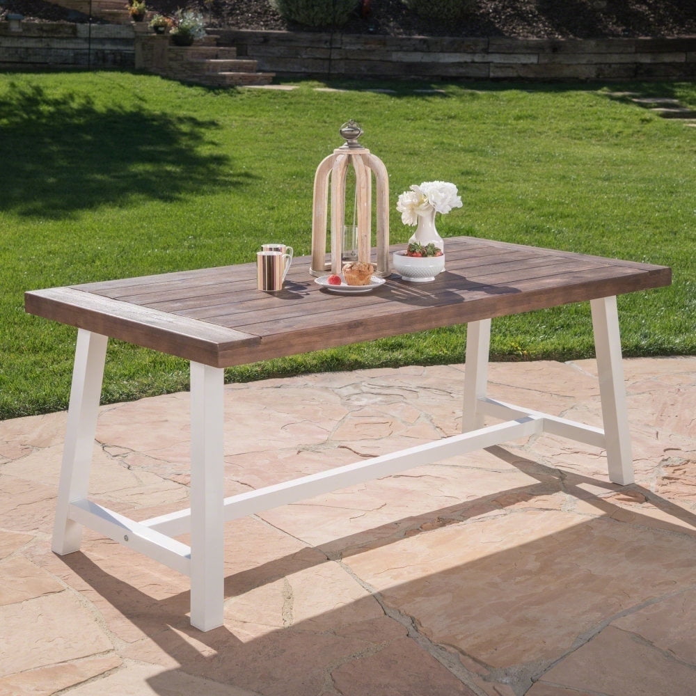 Elegant Weather-Resistant Outdoor Dining Table: Dark Brown Sandblasted ...