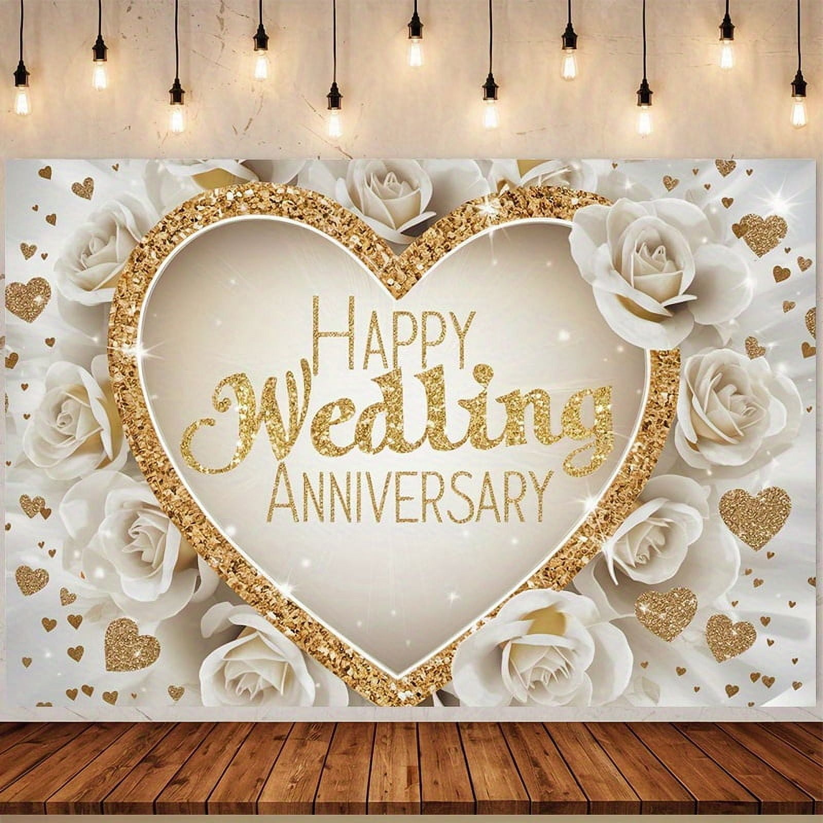 Elegant Wedding Anniversary Party Backdrop White Roses Happy Wedding ...