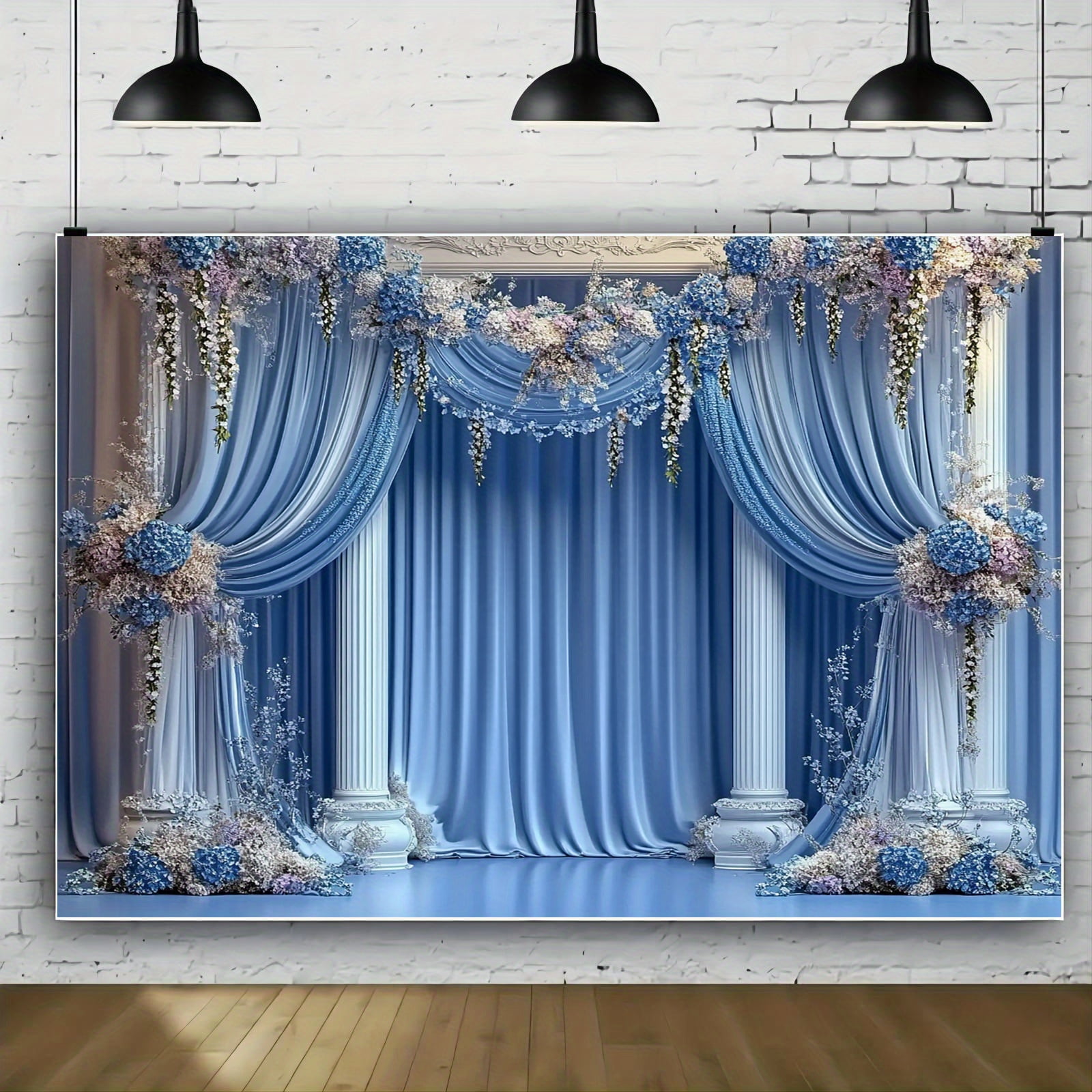 Elegant Wedding Backdrop Blue Flower Wall Photography Background Blue ...