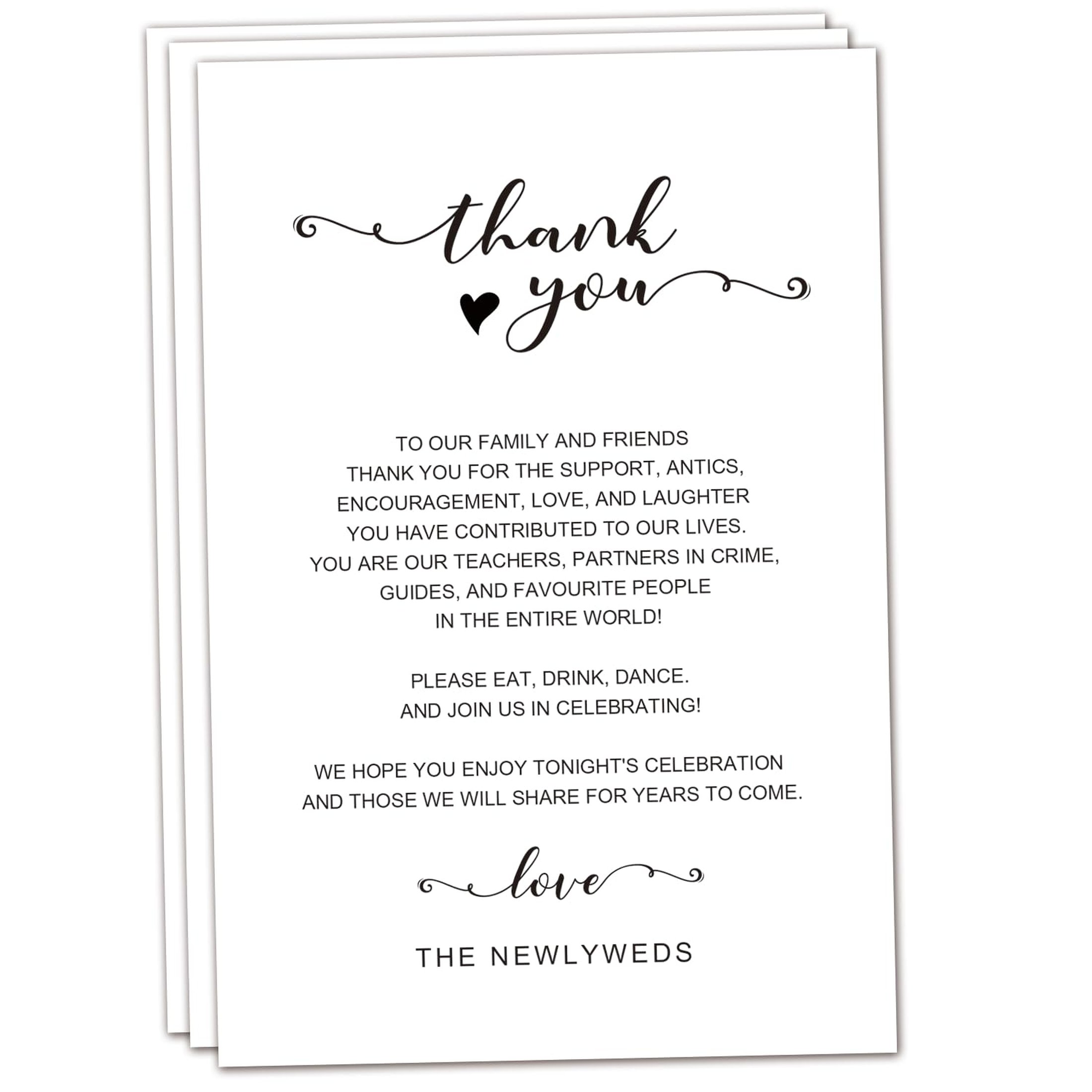 Elegant Wedding Thank You Place Cards Set - 50 Stylish Table Signs and ...