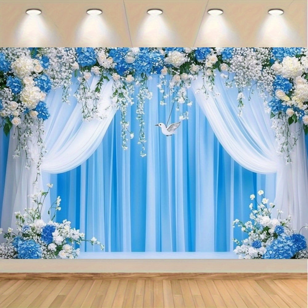 Elegant White and Blue Wedding Backdrop Doves Blue Floral Background ...