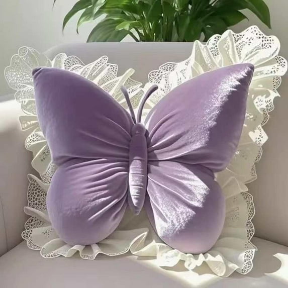 Elegant White Butterfly Decorative Throw Pillow with Lace Trim, 3D ...
