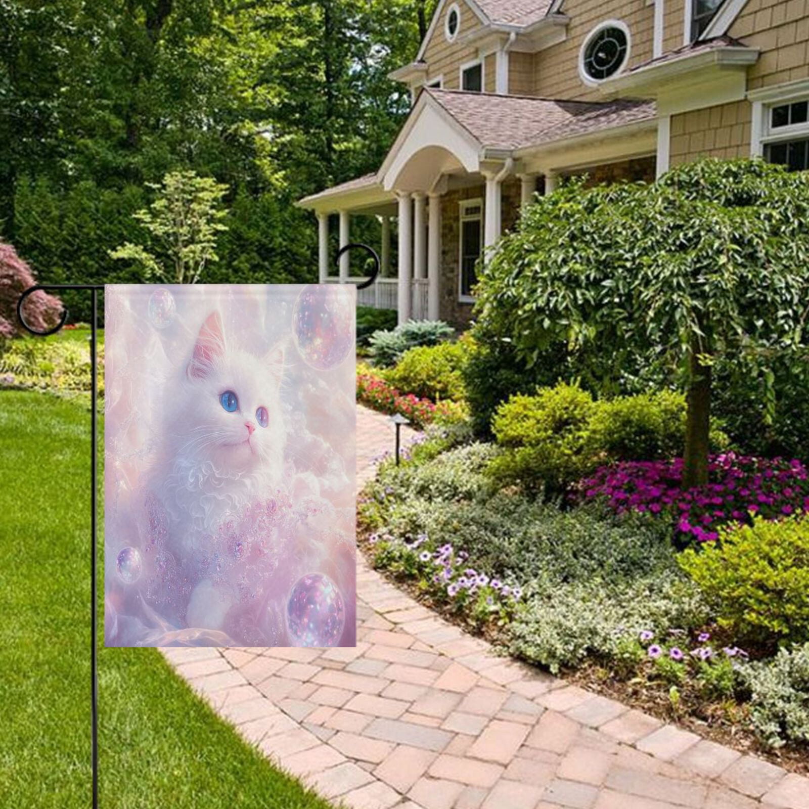 Elegant White Cat Garden Flag Double Sided 12 x 18 Inch Outside Yard ...