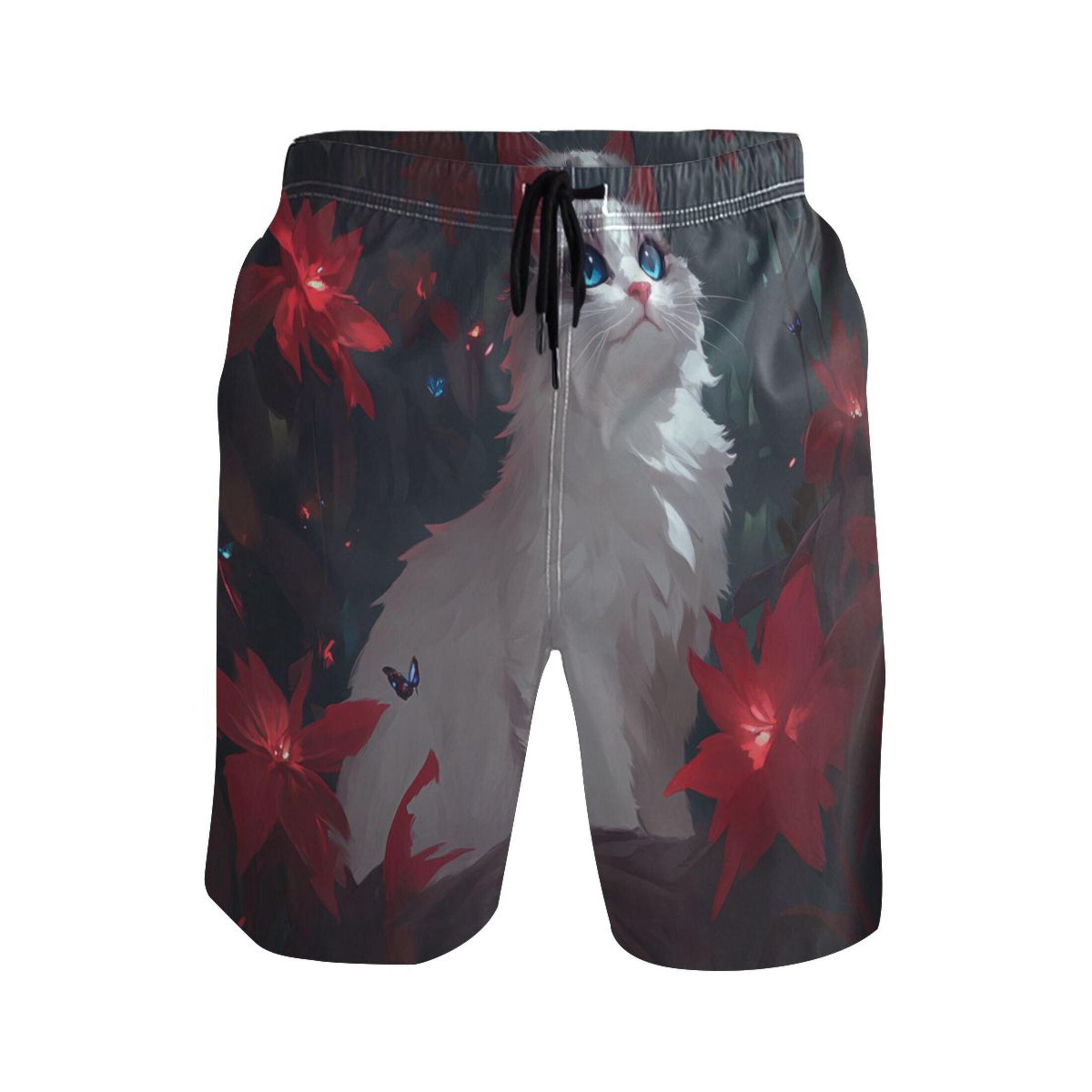 Elegant White Cat Mens Swim Trunks Quick Dry Board Shorts Breathable ...