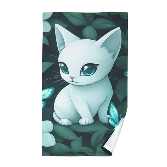 Elegant White Cat Pattern Bath Towel 100% Cotton Soft Thick High ...