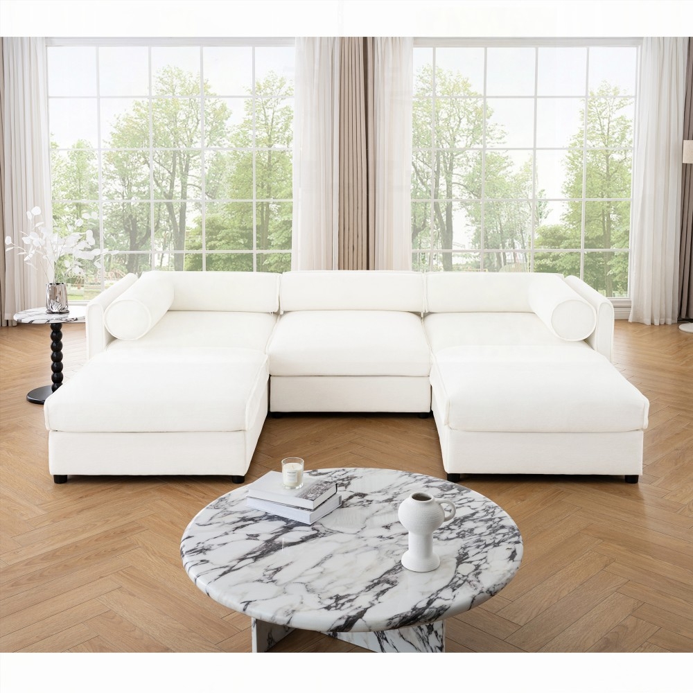 Modern Contemporary Fabric U-Shaped 3-Seater Sofa with Storage and ...