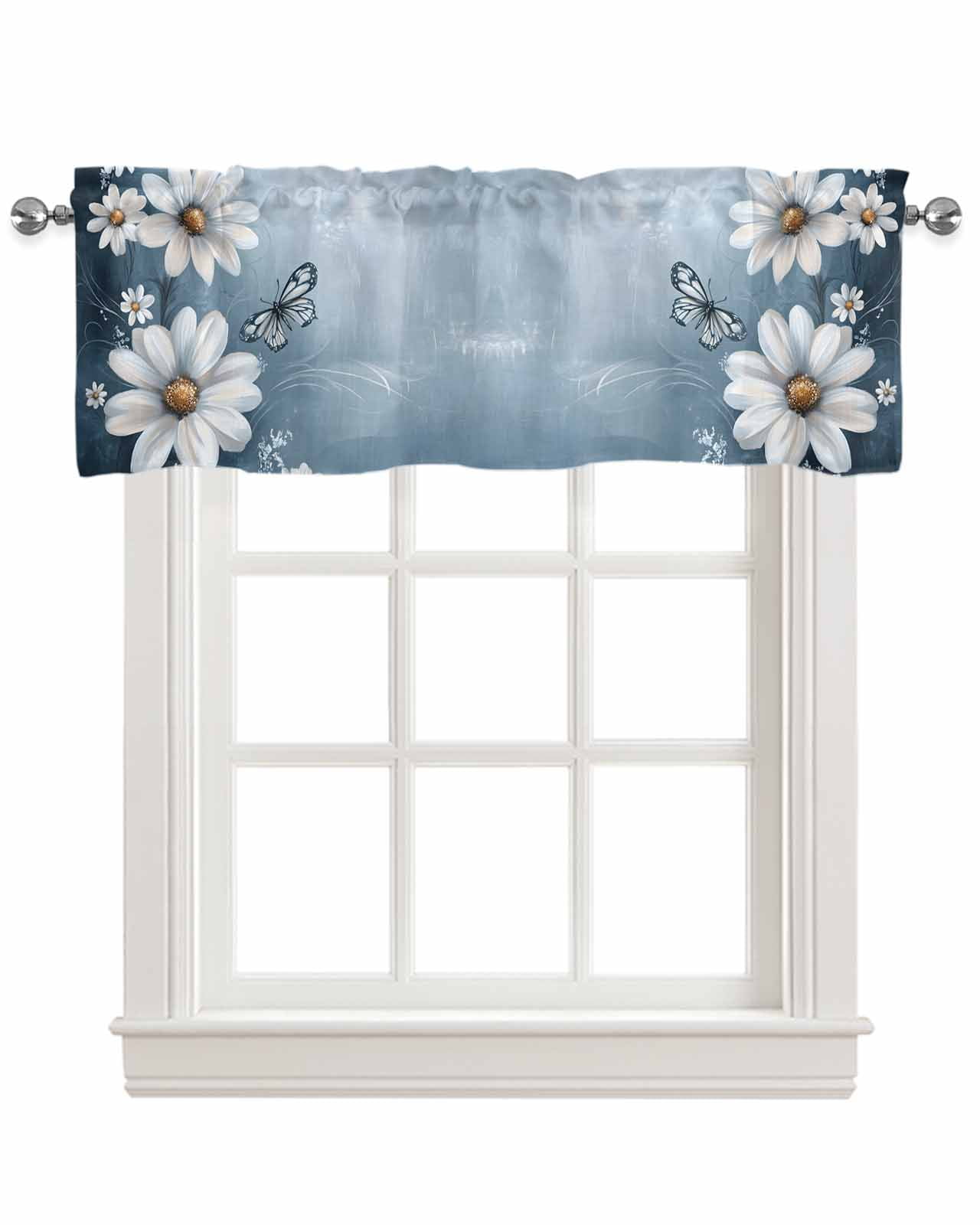 Elegant White Daisy Kitchen Valances for Windows Farmhouse Linen Window ...