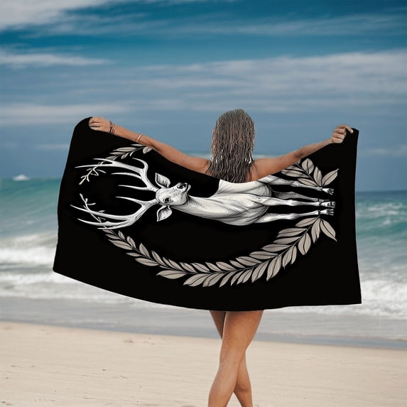 Elegant White Deer Bath Towel - Majestic Design with Intricate Antlers ...