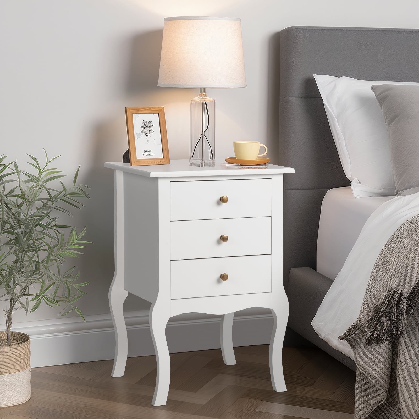 Elegant White European Bedside Table with Three Drawers - Perfect for ...