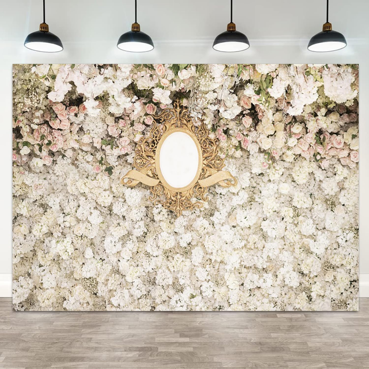 Elegant White Floral Backdrop with Golden Frame for Wedding Ceremony ...