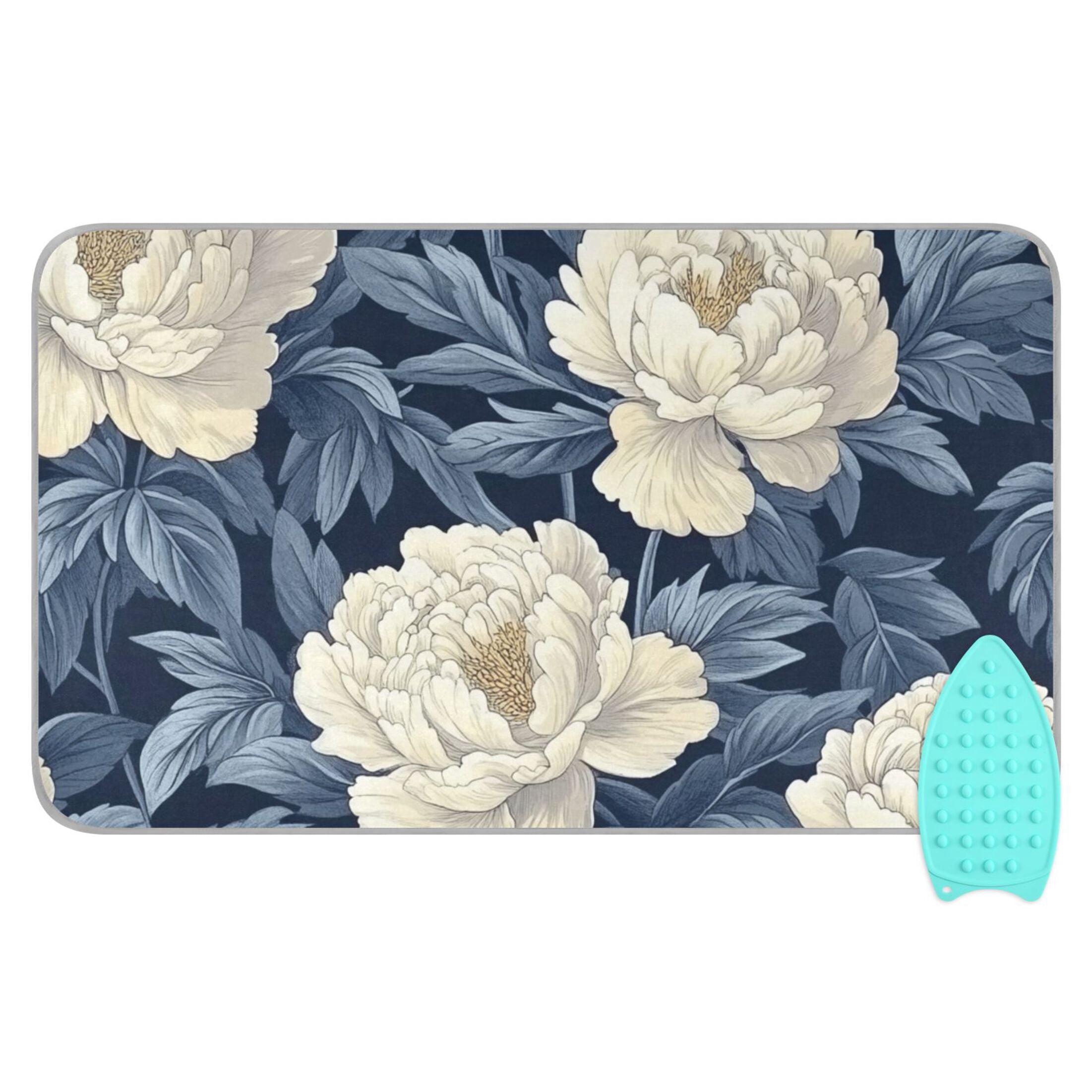 Elegant White Flowers Ironing Mat Blanket for Table Top Travel Portable ...
