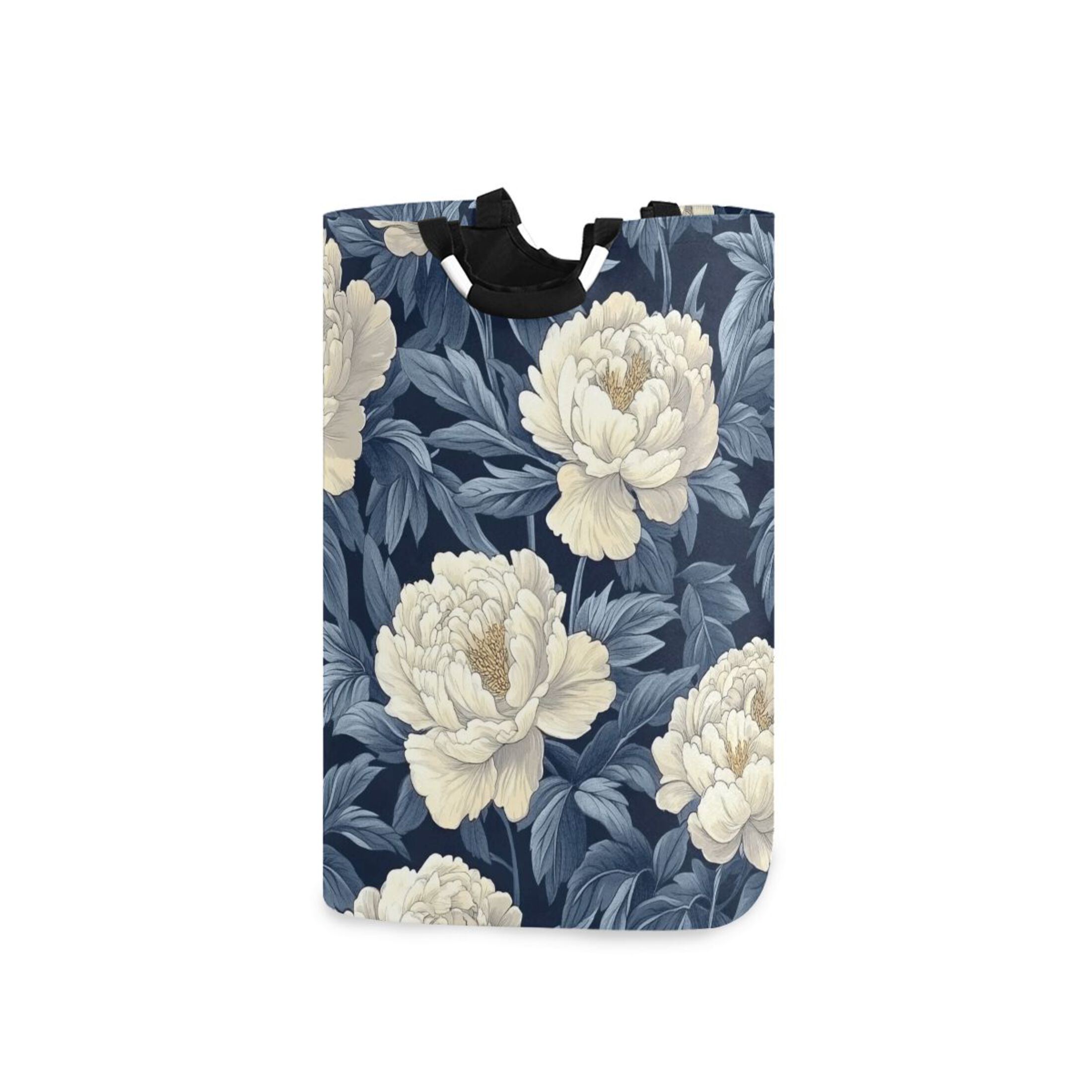 Elegant White Flowers Laundry Basket with Handles 50L Collapsible ...