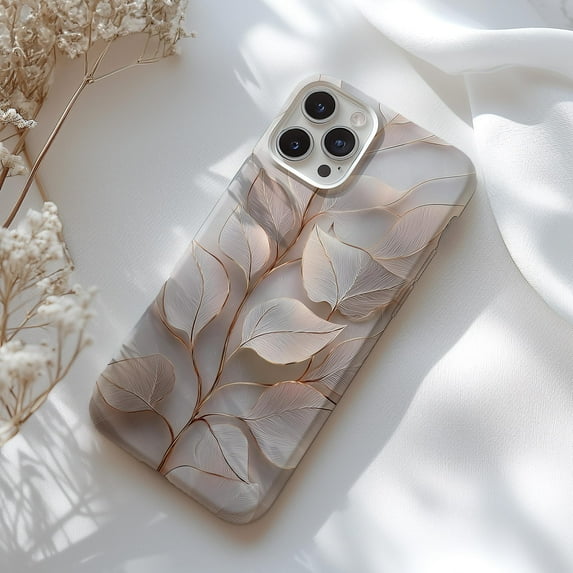 Elegant White Gold Leaf Phone Case Pastel Art Style with iPhone 17 to ...