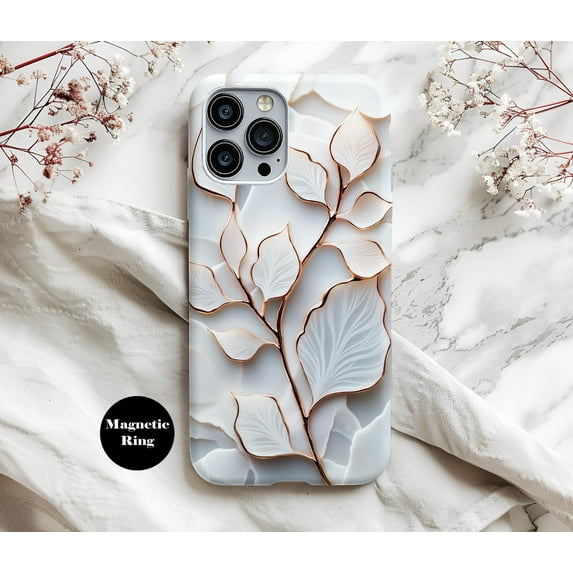 Elegant White Gold Leaf Phone Case for iPhone 17 through 11 Pro Max ...
