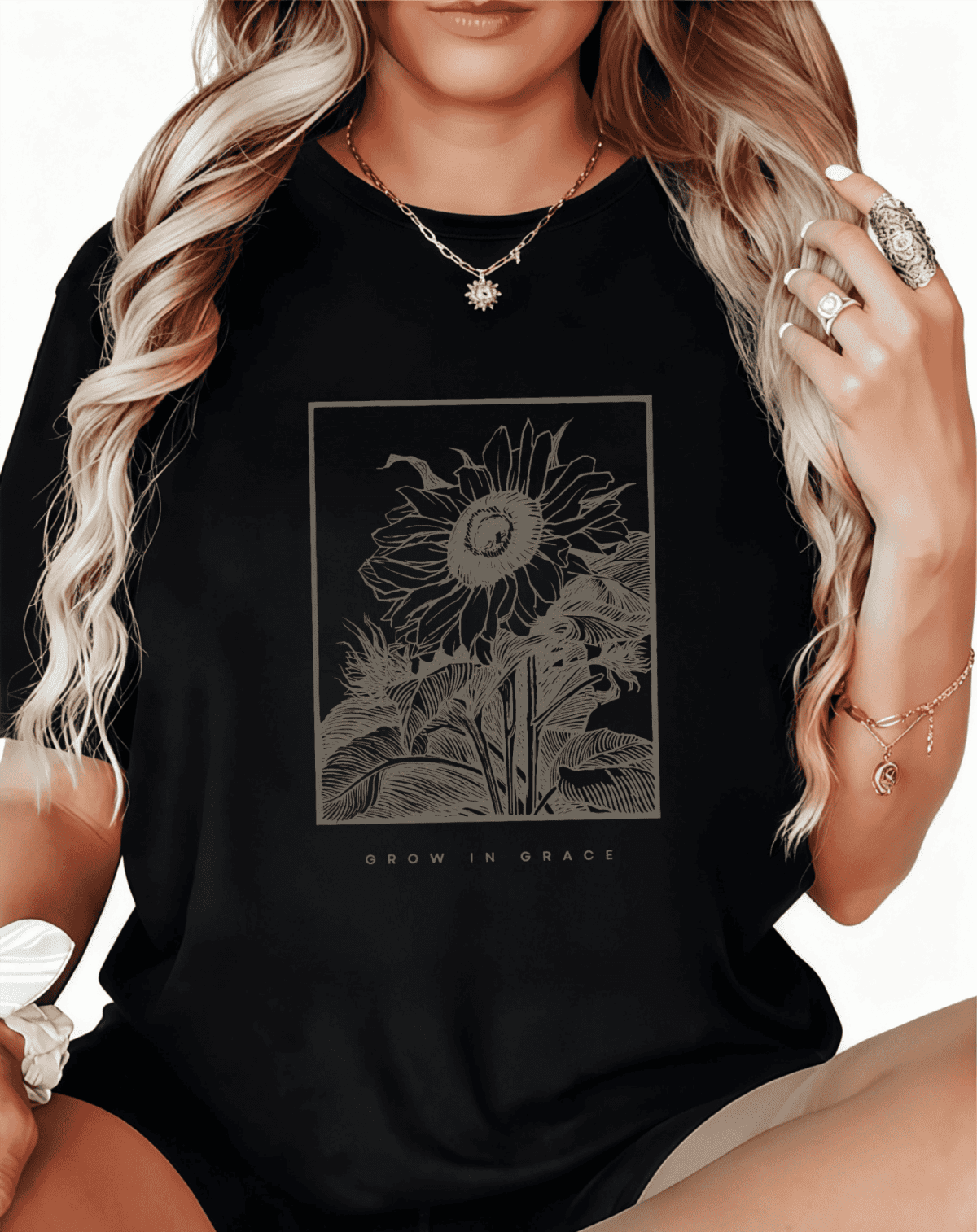 Elegant White Graphic Tees Print Tshirt Shirts S-5XLSunflower Line Art ...