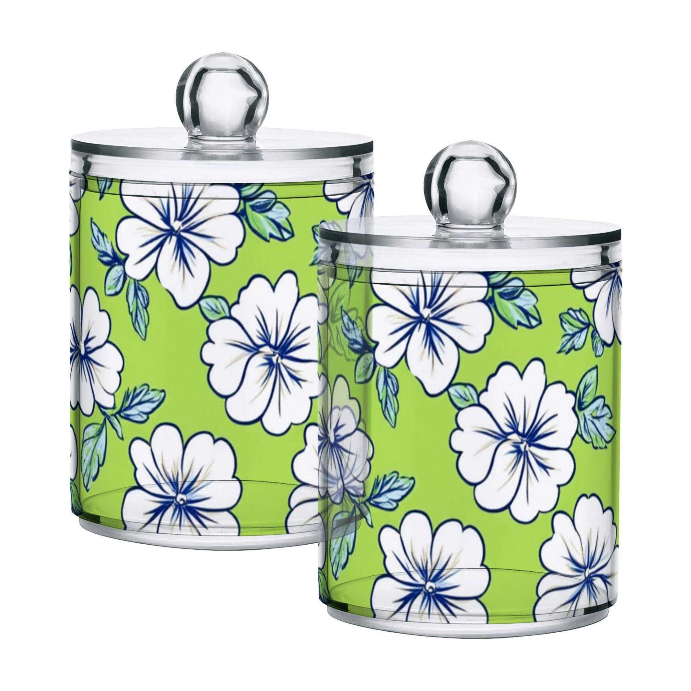 Elegant White Hibiscus Florals Leaves Translucent Plastic Cans Storage ...