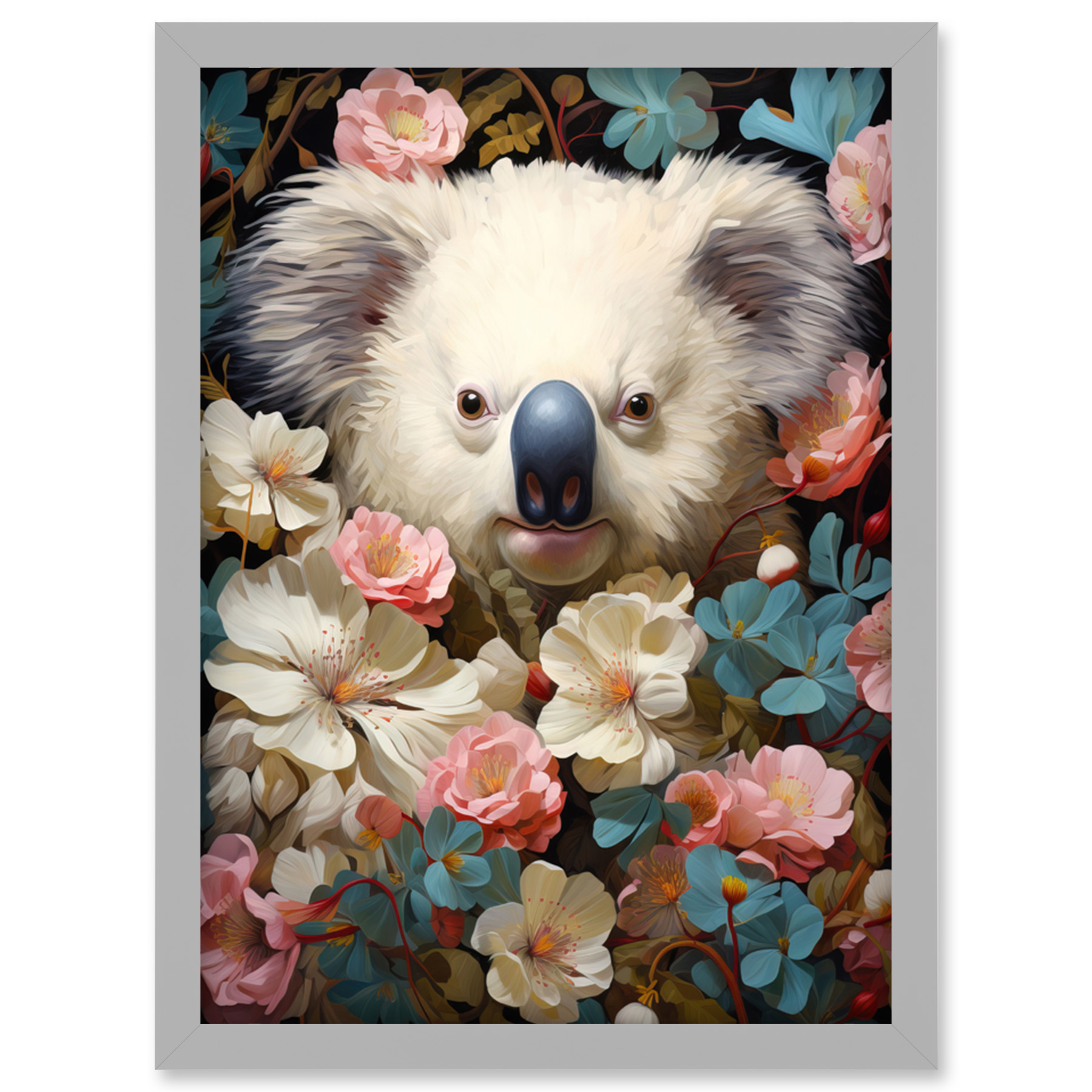 Elegant White Koala Bear Nestled in White Blue and Pink Blooming ...