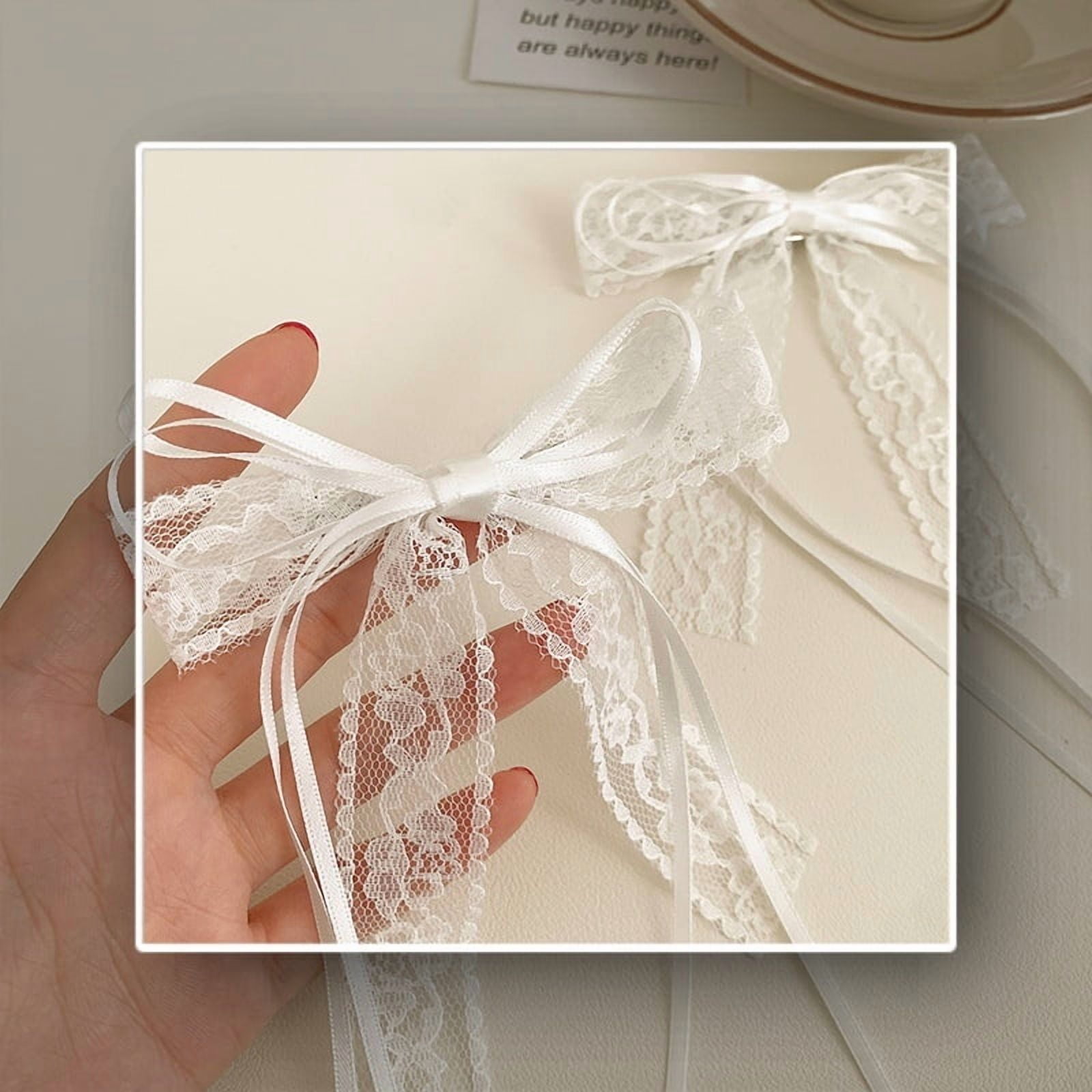 Elegant White Lace Bow Long Streamer Hair Clip for Women Christmas ...