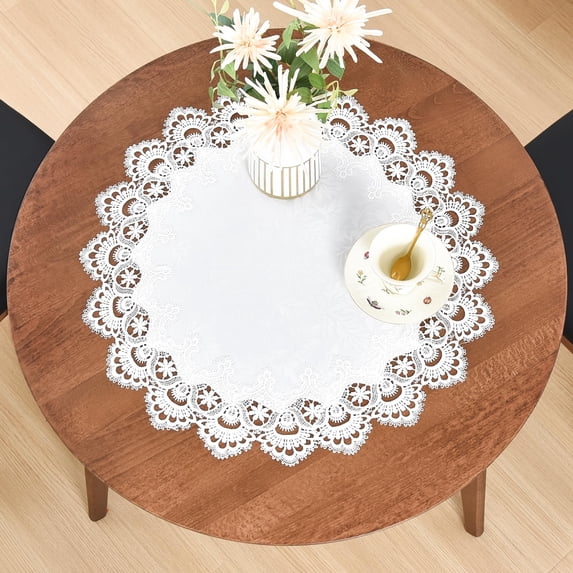 Elegant White Lace Jacquard Round Doily Tablecloth Table Topper ...