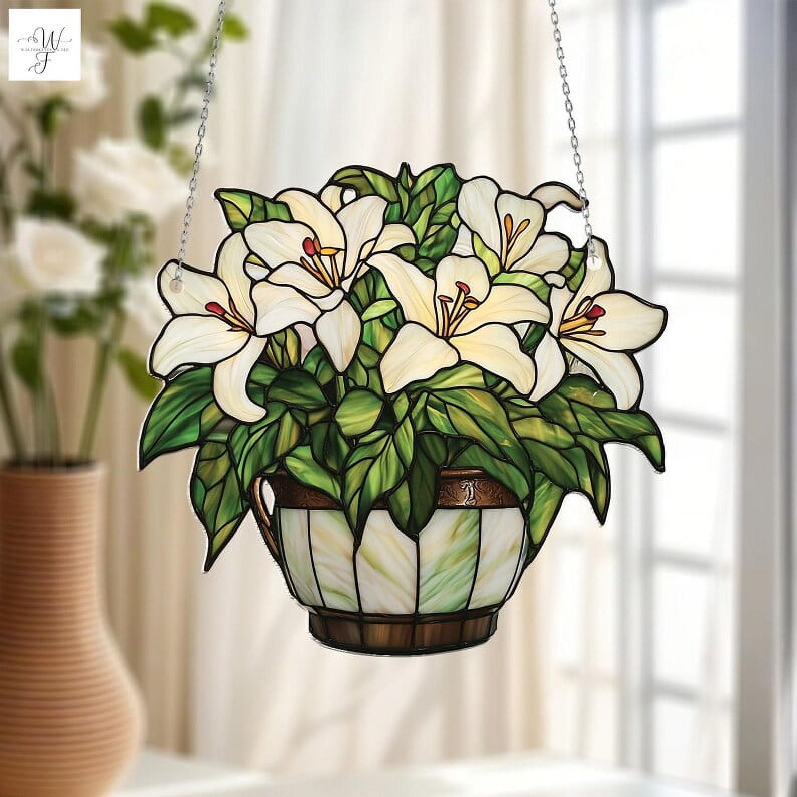 Elegant White Lily Acrylic Window Hanging, Beautiful Flower Design in ...