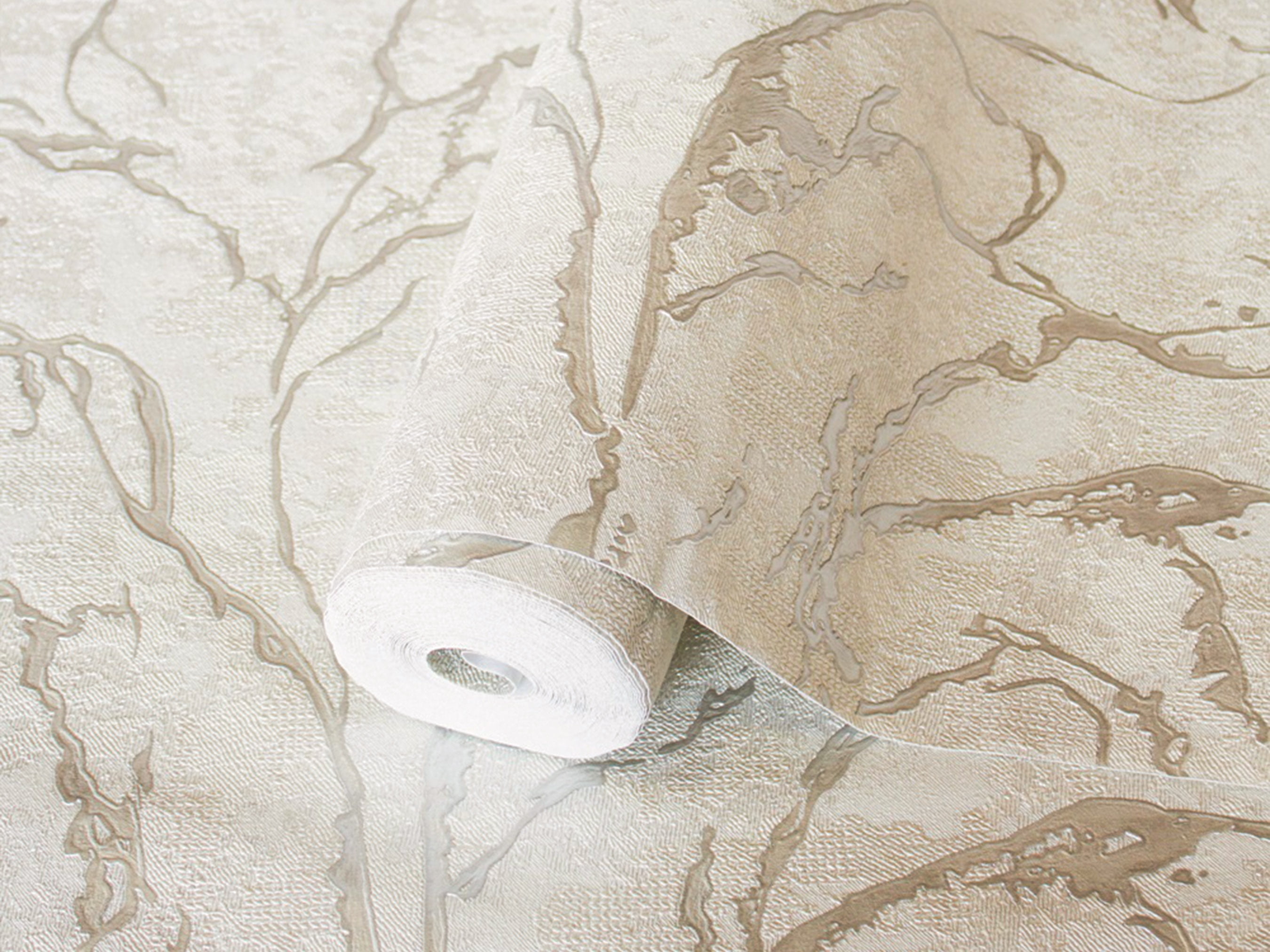 Elegant White Marble Embossed Wallpaper, Metalic Wallcovering Roll, 41. ...