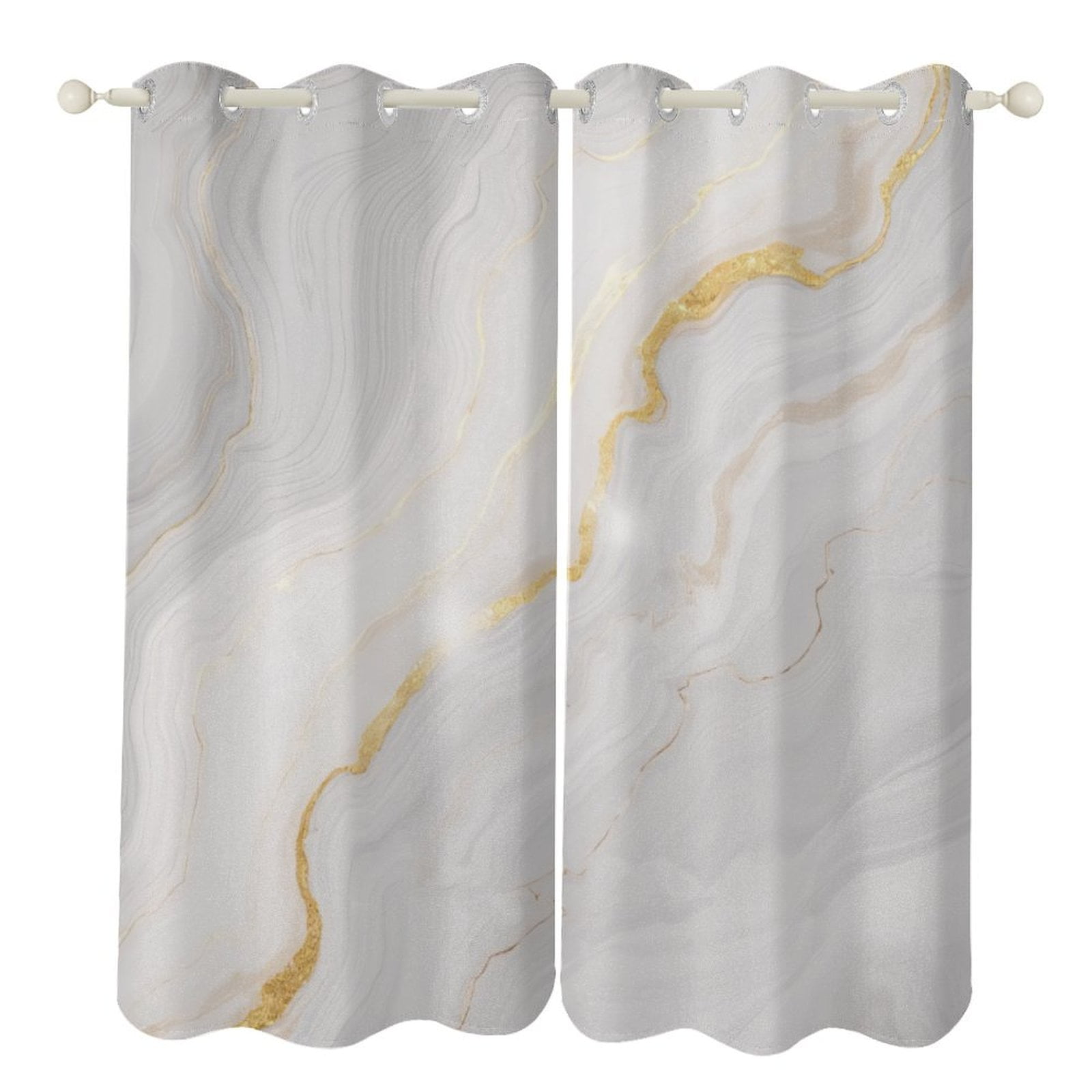 Elegant White Marble Gold Vein Texture Blackout Window Curtains for ...