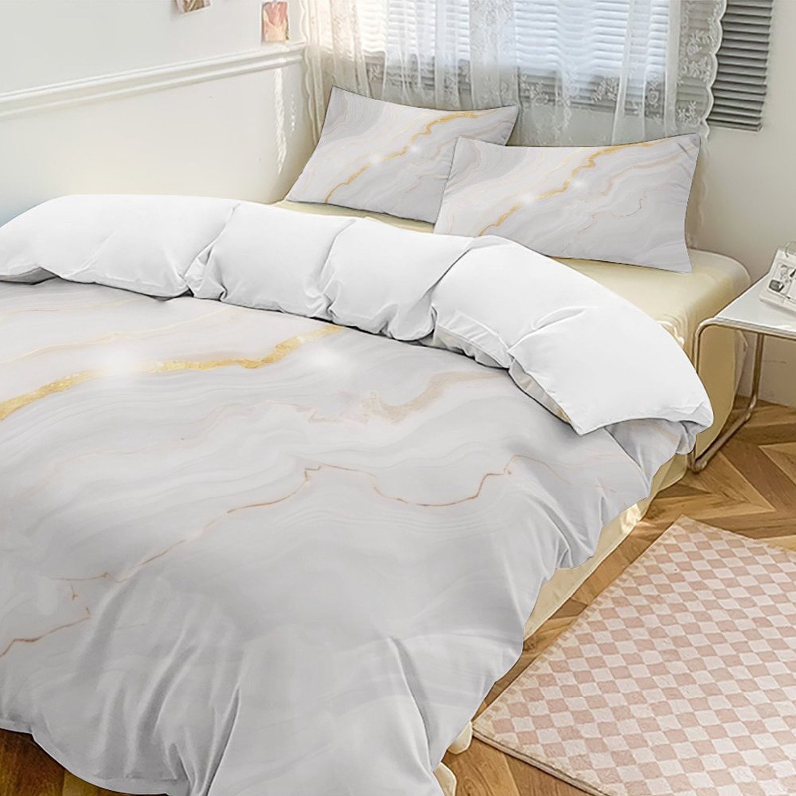 Elegant White Marble Gold Vein Texture Duvet Cover Set Themed ...