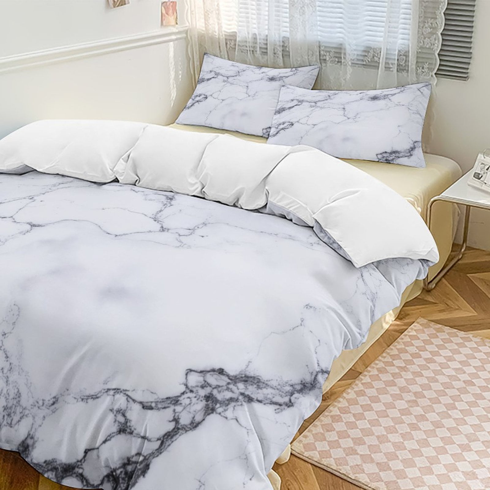 Elegant White Marble Texture 3D Duvet Cover Set Quilt Cover Theme of ...