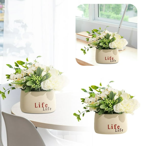 Elegant White Peony Artificial Arrangement In Life Pot 7.09×4.92 Inches ...