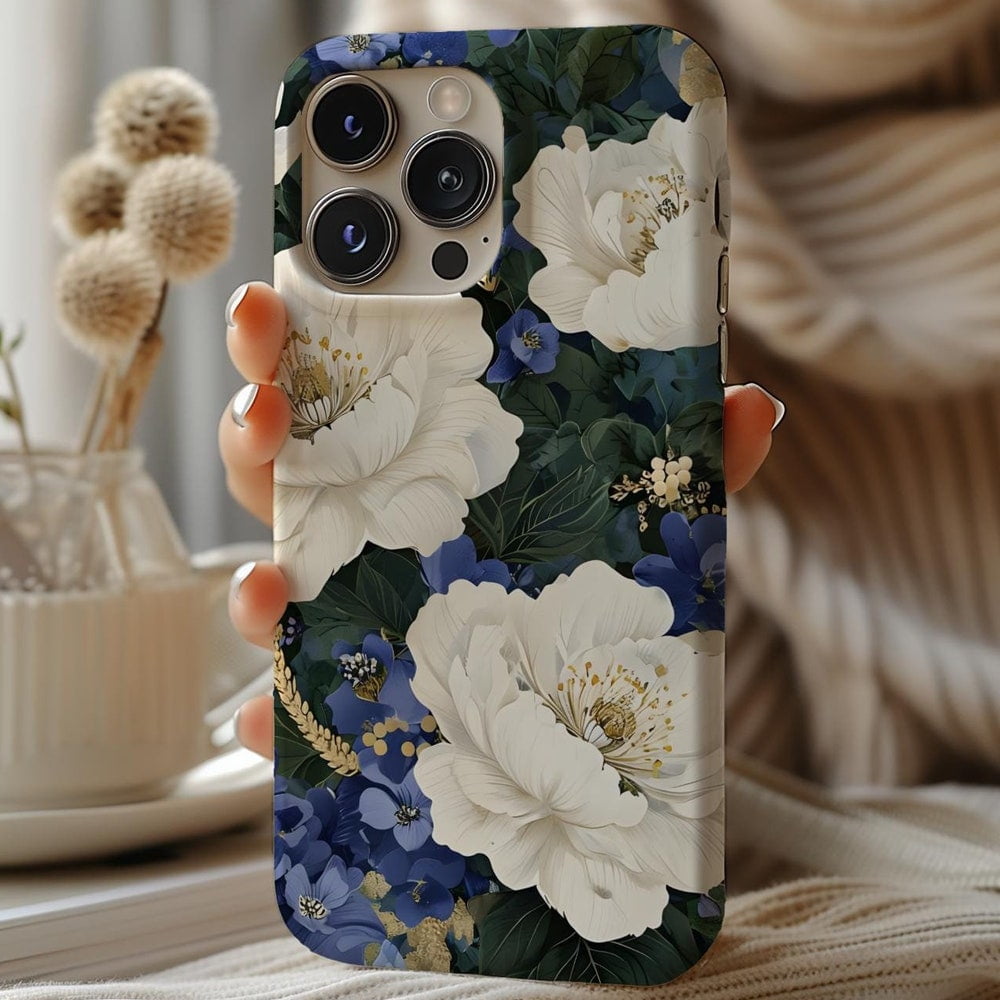 Elegant White Peony Blue Anemone Floral Girly Phone Case with iPhone 11 ...