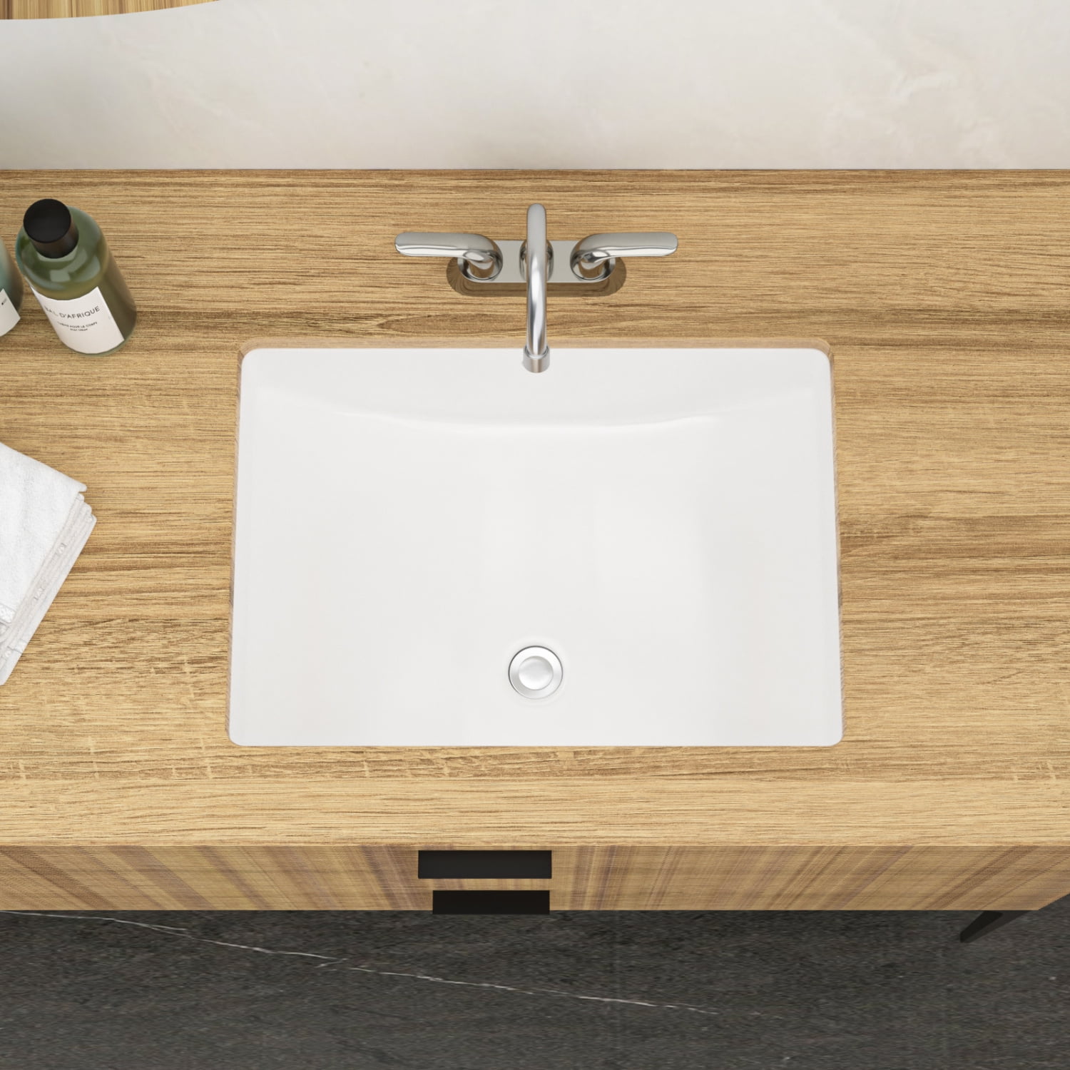 Elegant White Rectangular Undermount Ceramic Bathroom Sink With