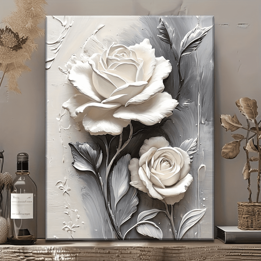 Elegant White Rose Canvas Art - Modern Floral Wall Decor, Abstract ...