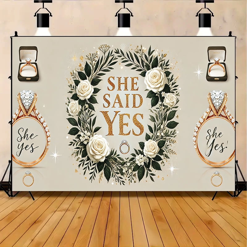 Elegant White Rose & "She Said Yes" Engagement Banner - Polyester Party ...