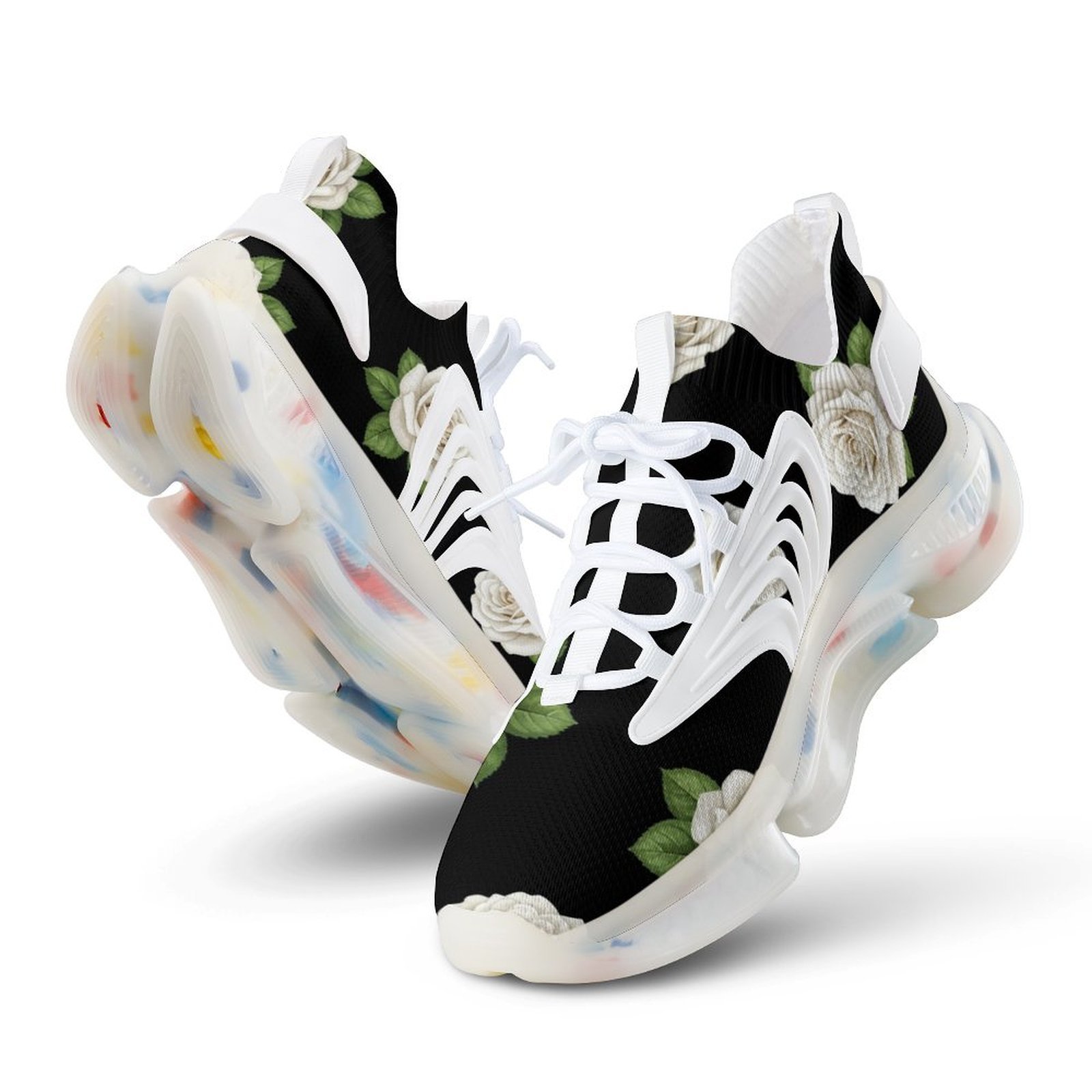Elegant White Roses Black Background Walking Shoes for Men Woman ...