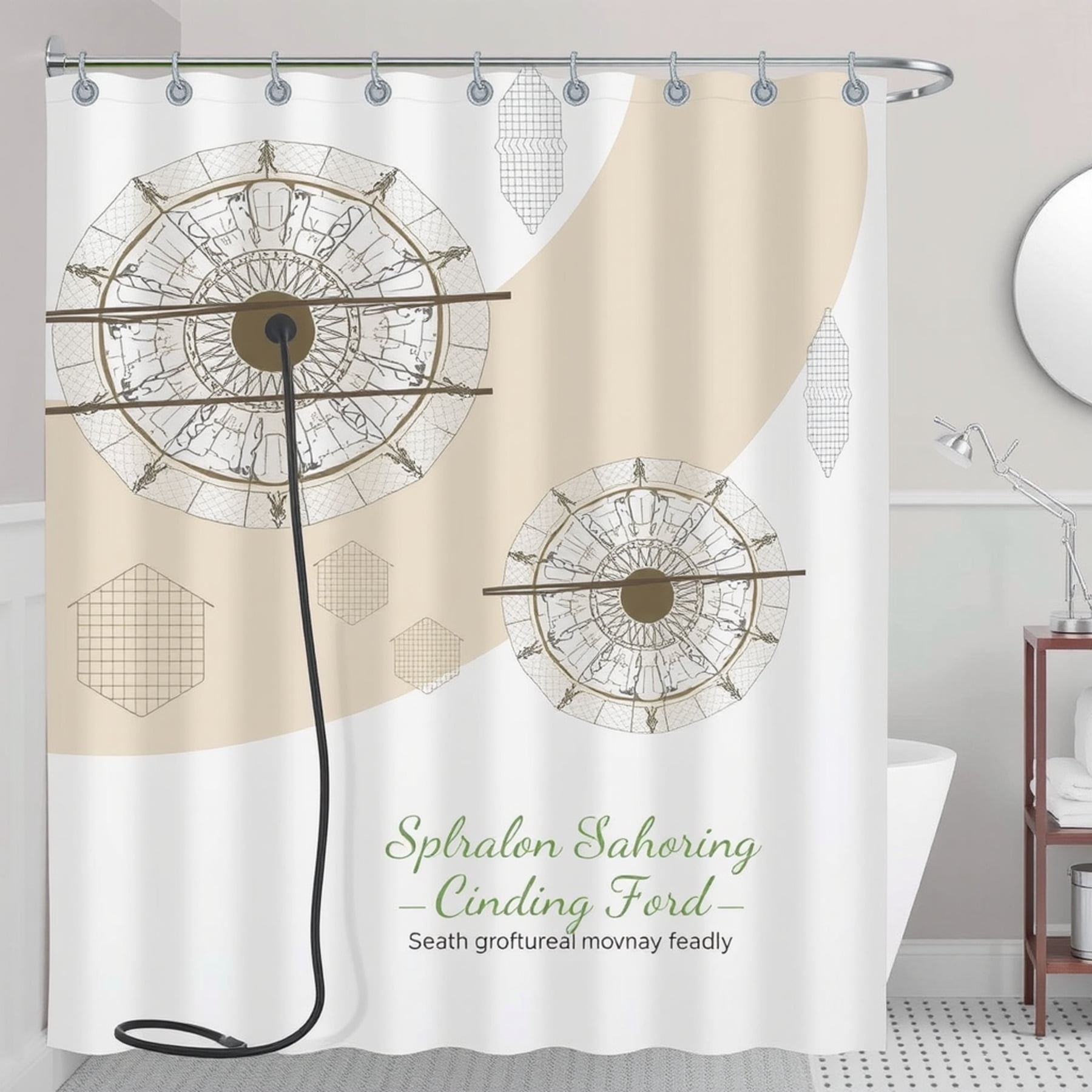 Elegant White Shower Curtain with Beige Patterns - Unique Design for ...