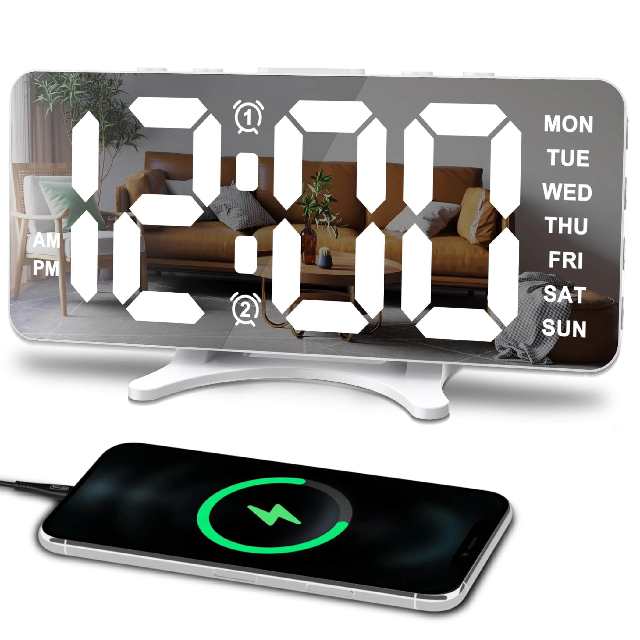 Alarm Clocks for Bedrooms, Slim LED Mirror Digital Alarm Desk Clock ...