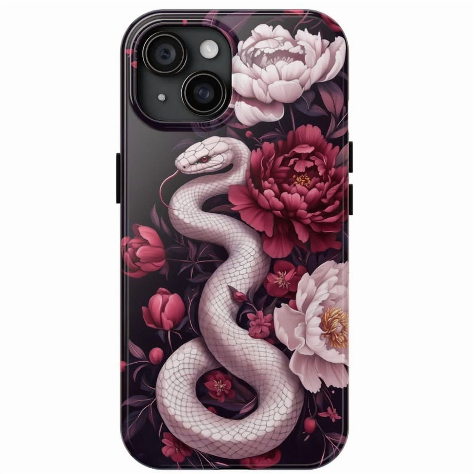 Elegant White Snake and Peony Floral Botanical Phone Case for iPhone 12 ...